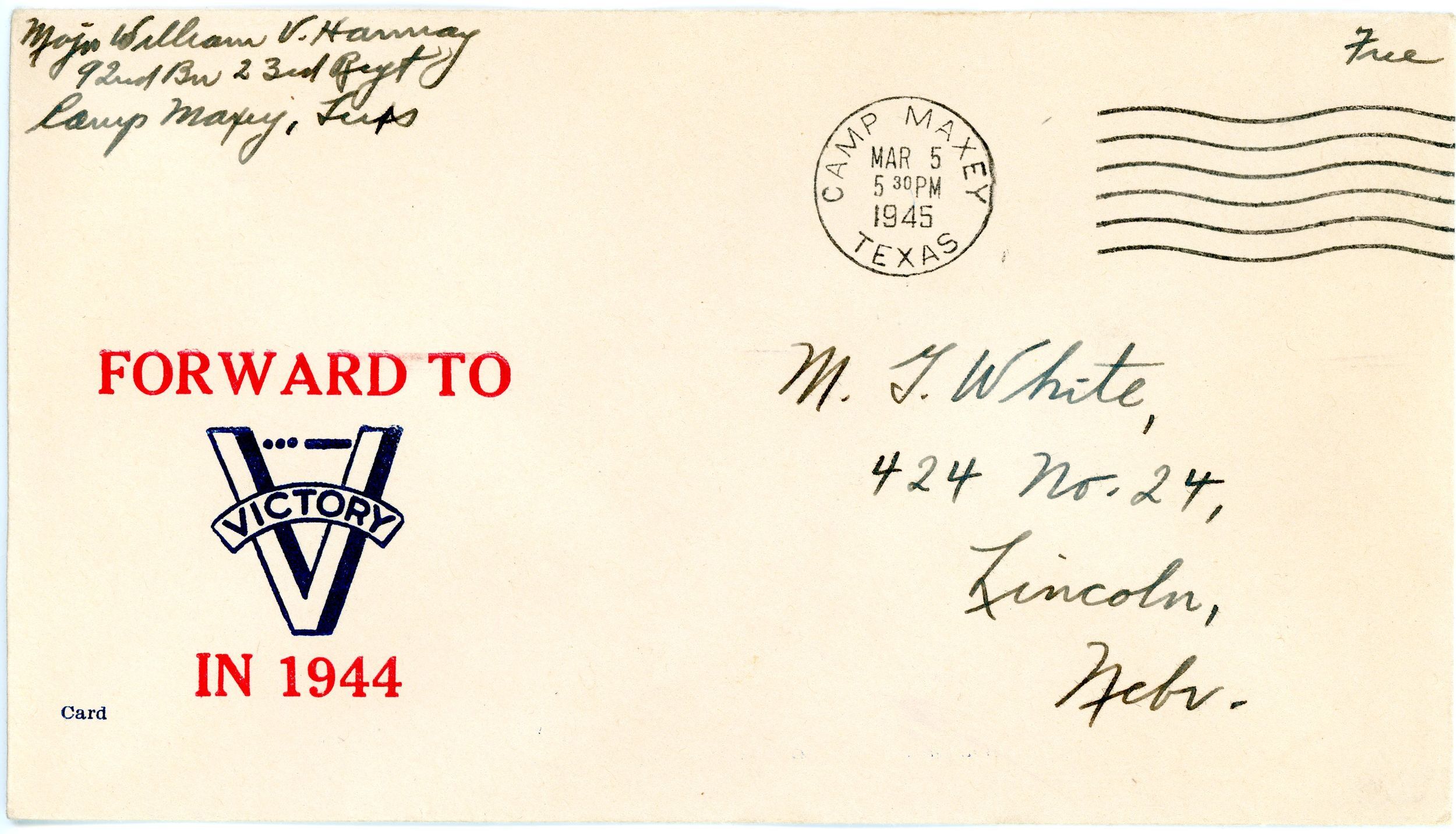 1945 US World War II Patriotic Cover "Forward to Victory In 1944 ...