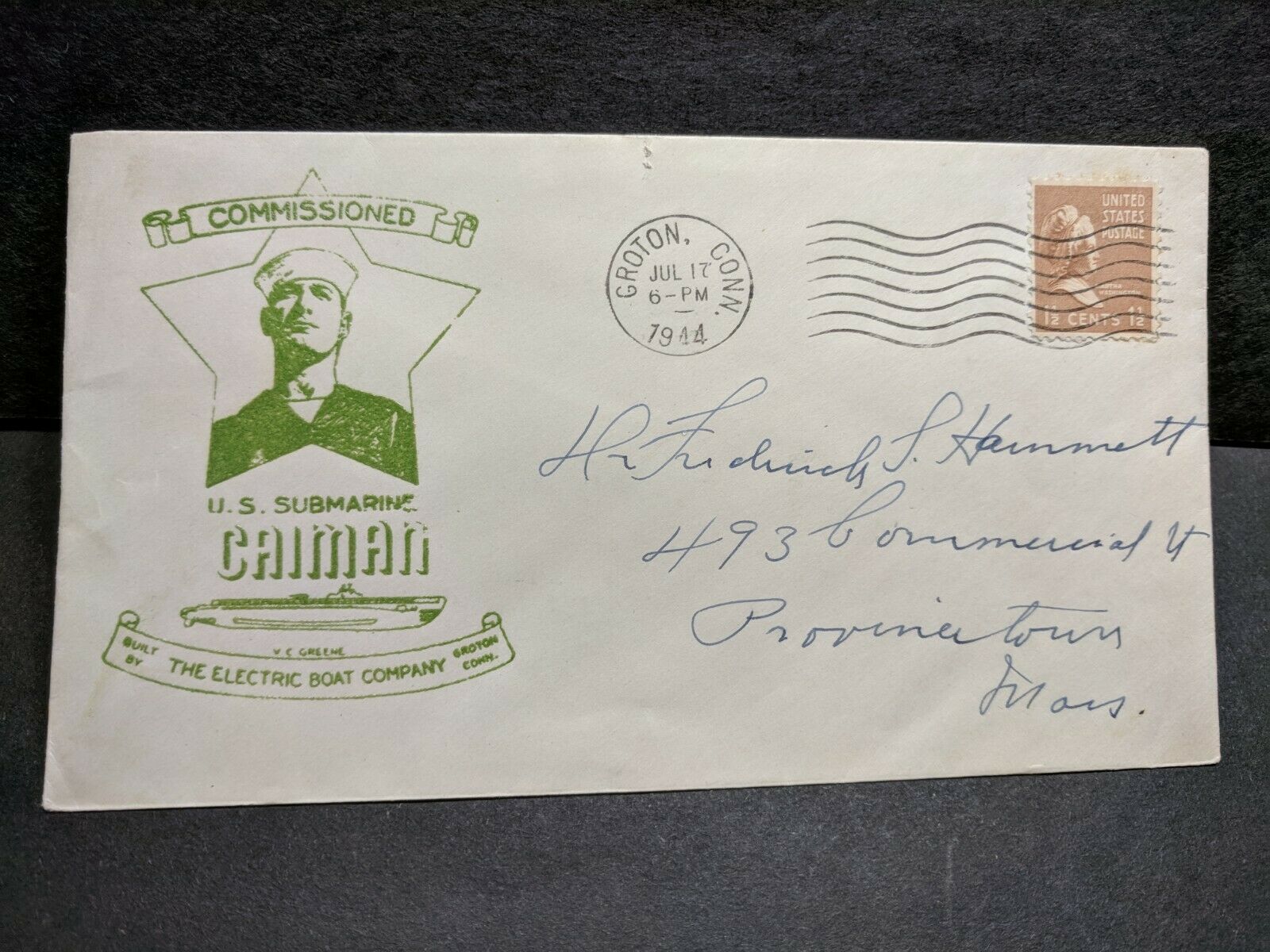 Submarine USS CAIMAN SS-323 Naval Cover 1944 GREENE WWII COMMISSIONED ...