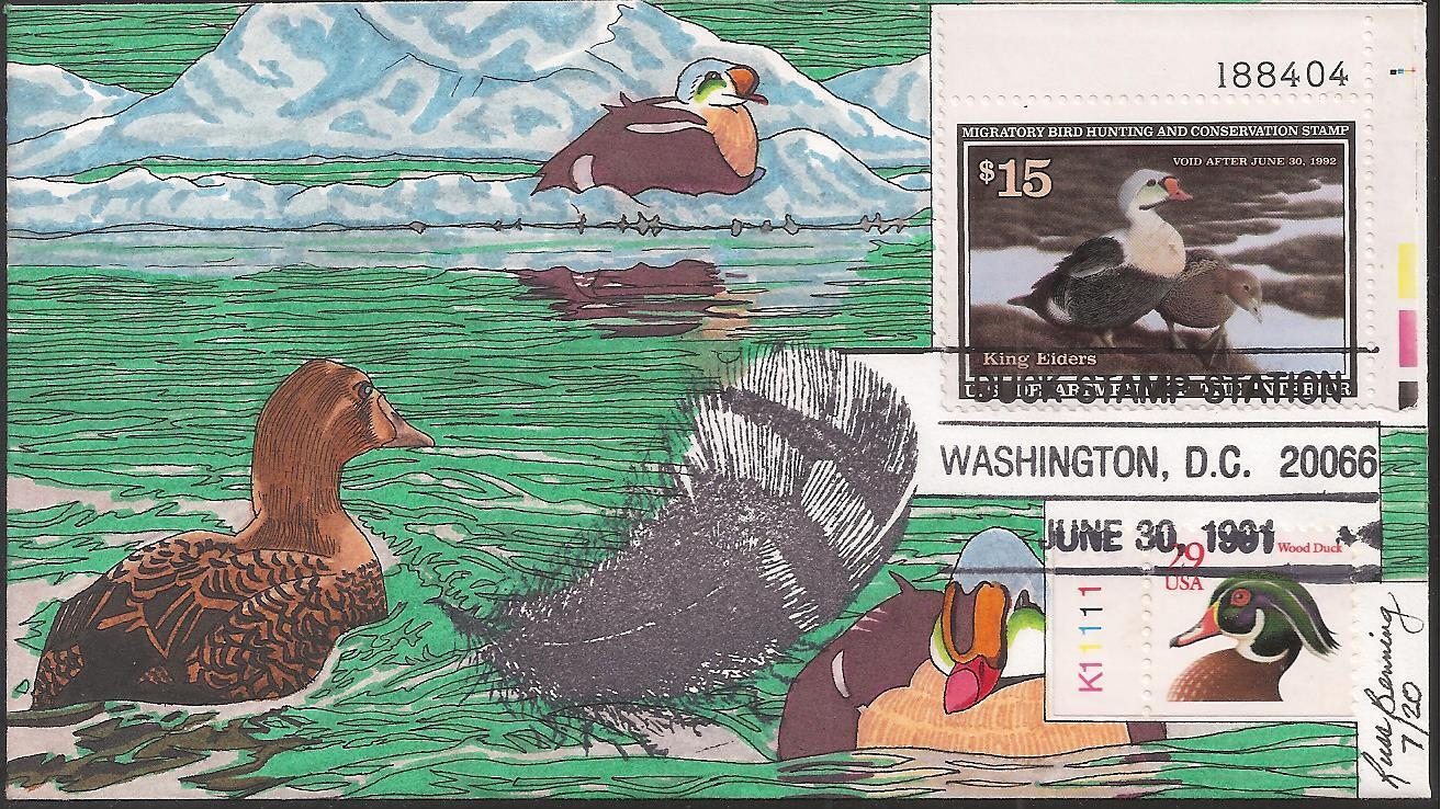 Russ Benning Hand Painted Combo FDC for the 1991 Federal Duck Stamp ...