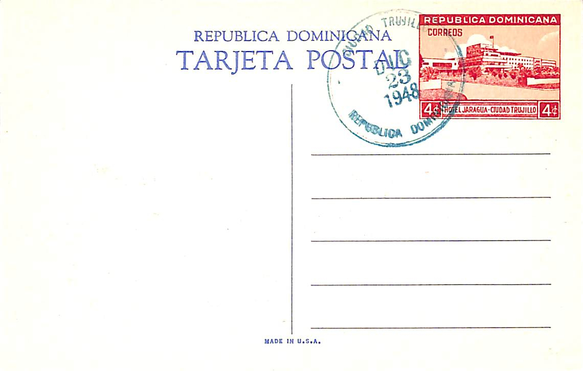 Dominican Republic 1948, Illustrated Postcard 5c, unused with postmark ...