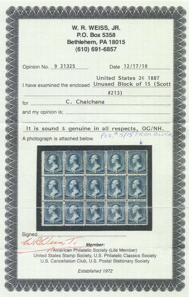 213, Mint VF NH GEM 2¢ Washington Stamp With Certificate - Stuart Katz ...