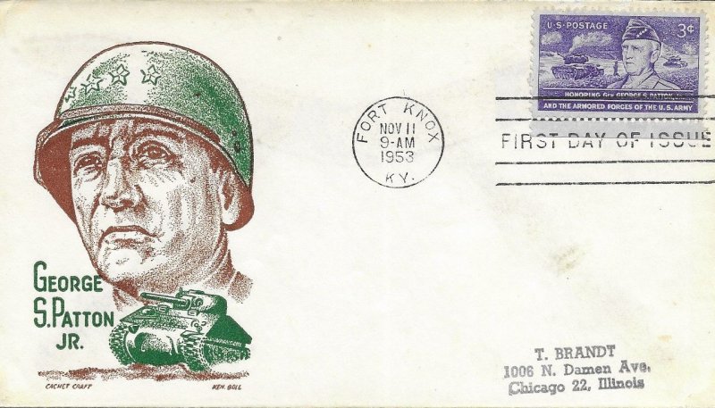 1953 FDC, #1026, 3c George S. Patton Jr., CC/Boll | United States ...