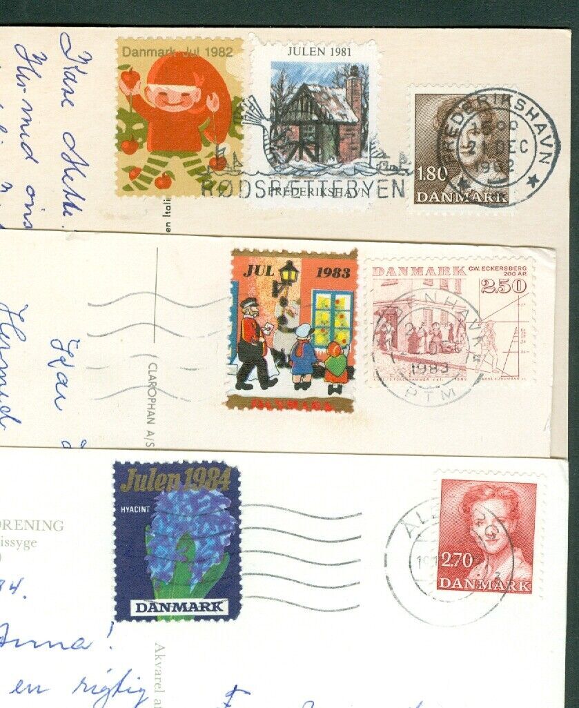 Denmark. 3 Christmas Card. Postal Used, With Christmas Seal. 1982-1983 ...