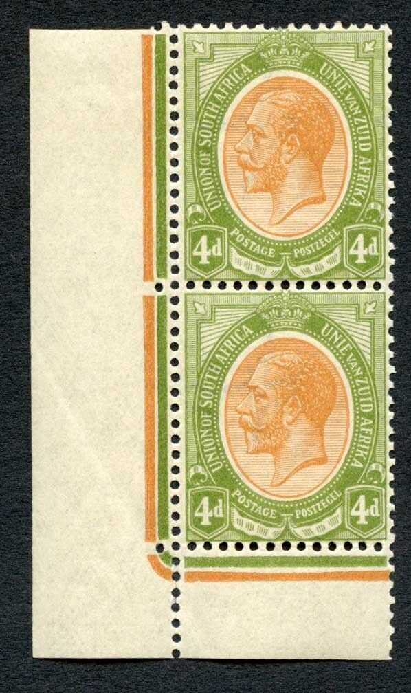 South Africa SG10a 4d orange-yellow and sage green U/M Pair (mounted in ...