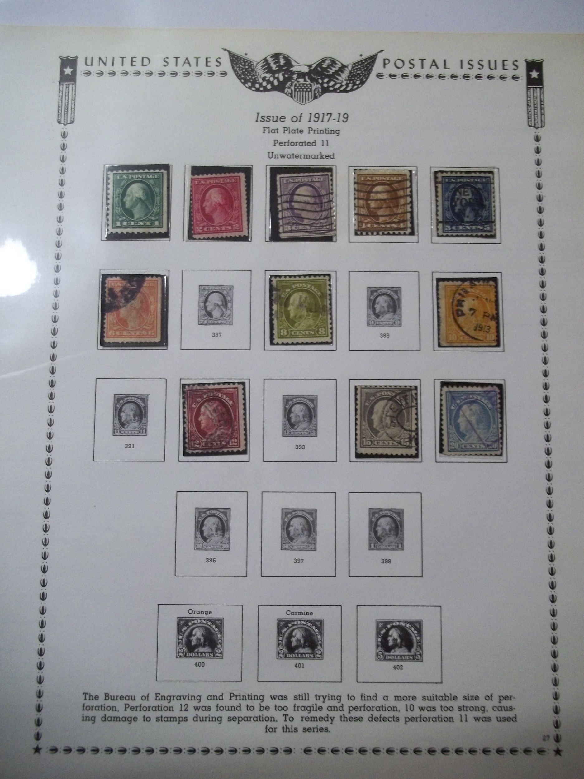 1917-19 Issue Flat Plate Printing Perforated 11 Unwatermarked Minkus ...