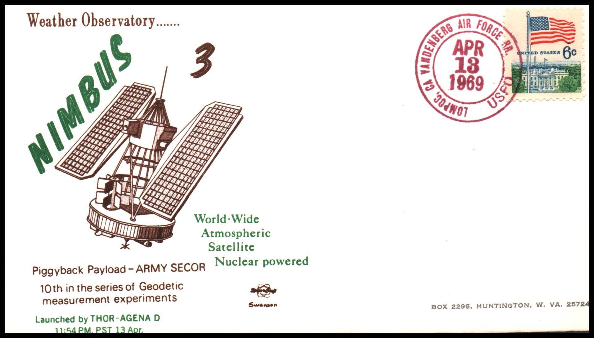 US Nimbus 3 Launch 1969 Swanson Space Cover | United States, Stamp ...