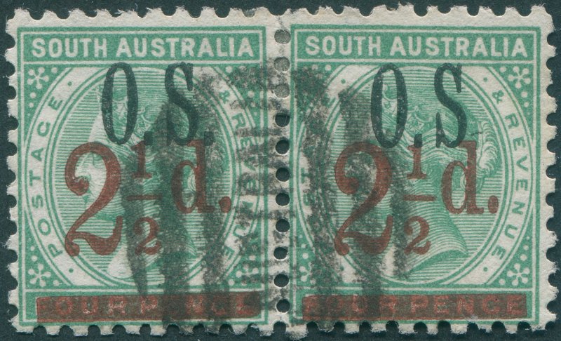 South Australia 1894 2½d on 4d green OS overprint No stop after 'S ...