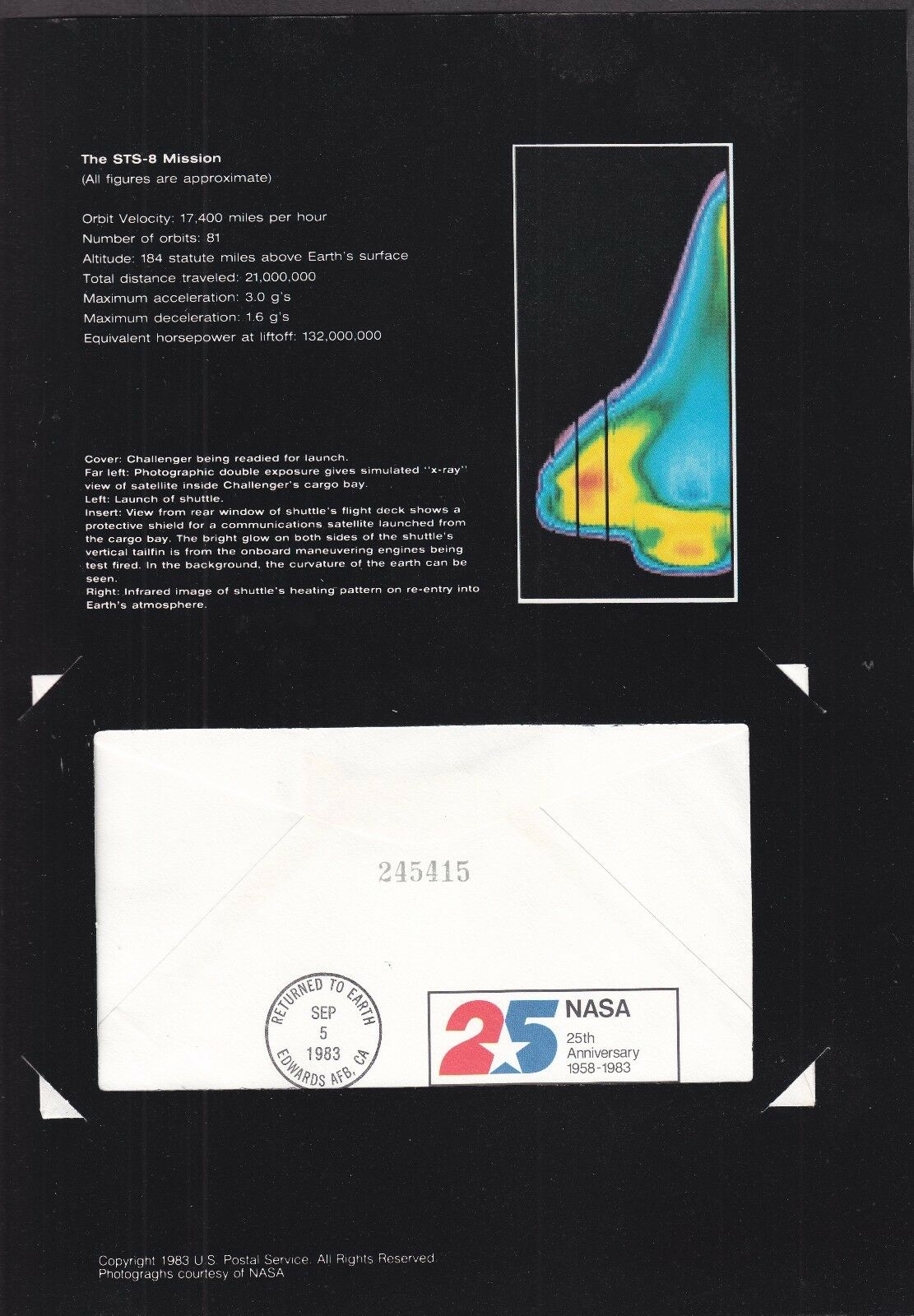 US STS-8 Flight Cover Launched into Space & Returned USPS & NASA w ...