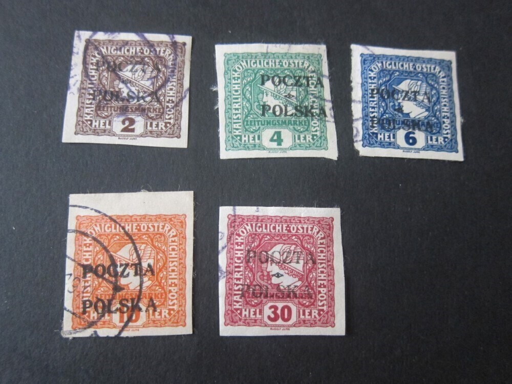Poland 1919 Sc p1-5 newspaper stamp set FU | Europe - Poland, Stamp ...