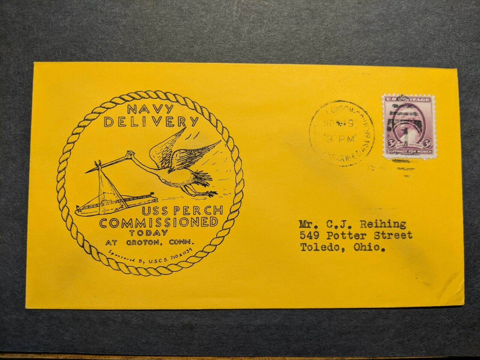 Submarine USS PERCH SS-176 Naval Cover 1936 COMMISSIONED Cachet ...