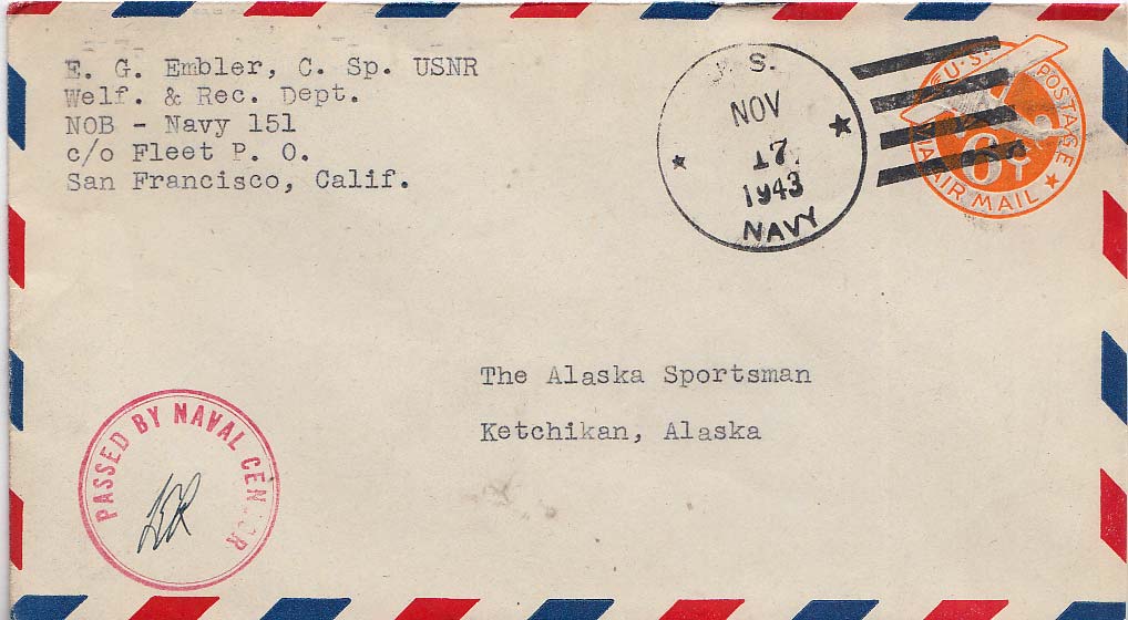 United States Fleet Post Office 6c Monoplane Air Envelope 1943 U.S ...