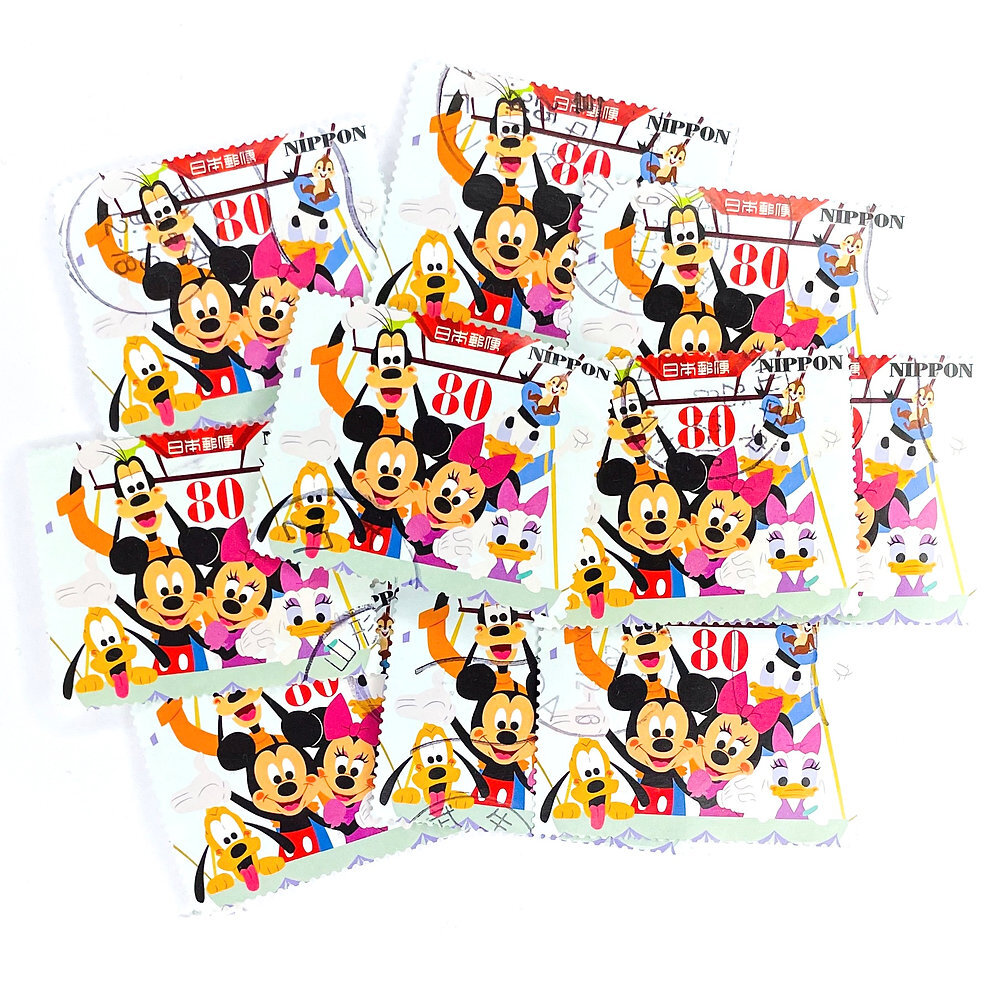 10 x Mickey Mouse and Friends used, Japanese postage stamps all off ...