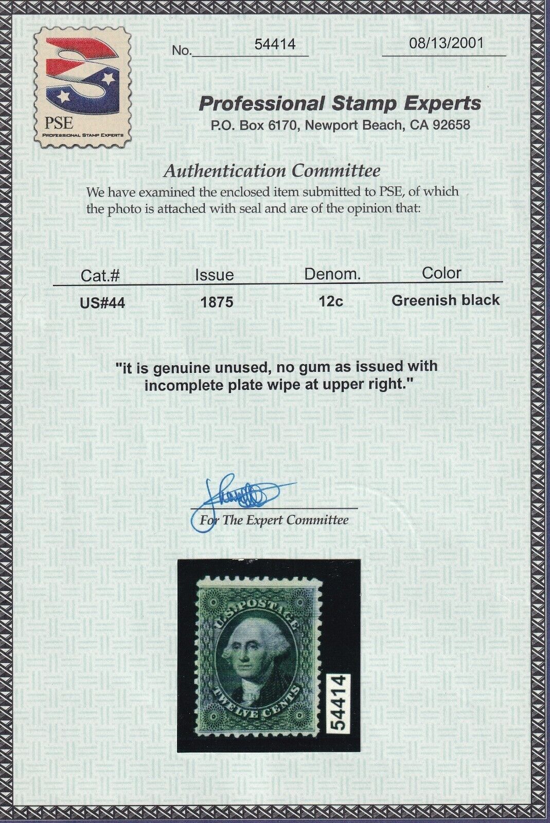 44 F-VF unused Rare PSE cert. full perfs with nice color ! see pic ...