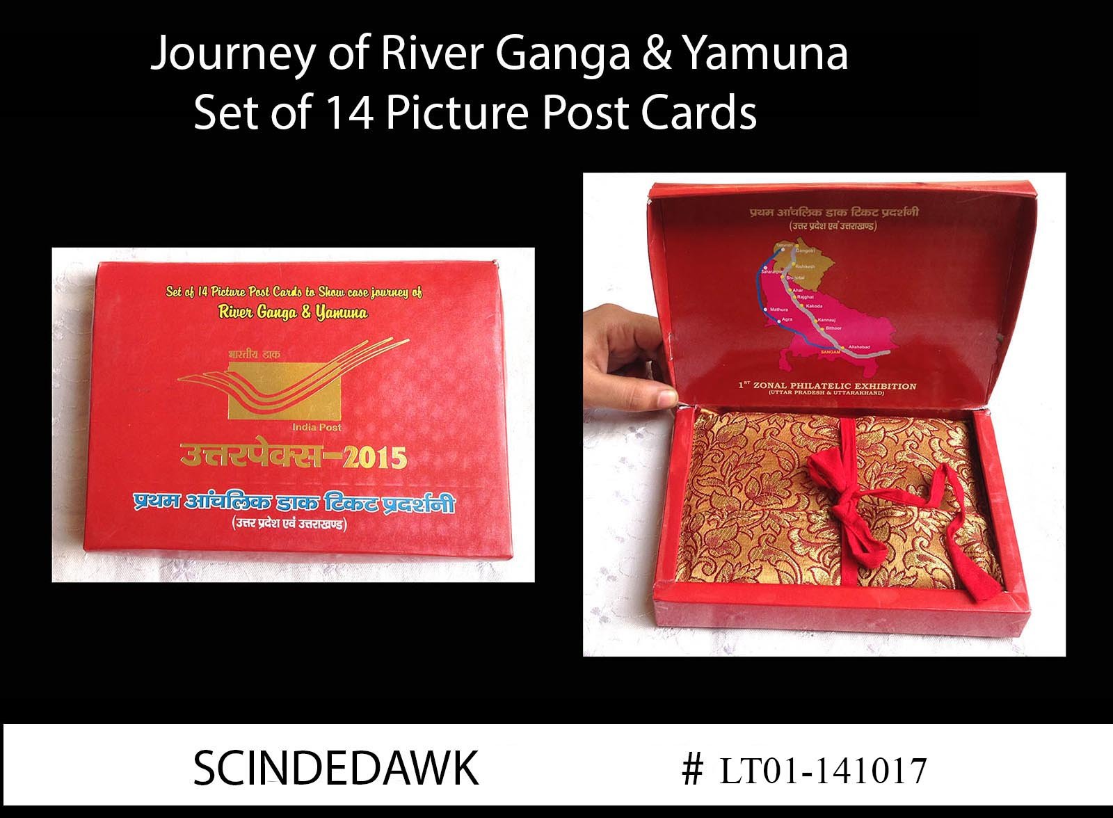 India 2015- River Ganga Yamuna -14 Picture Postcards in Silk Pouch Gift ...