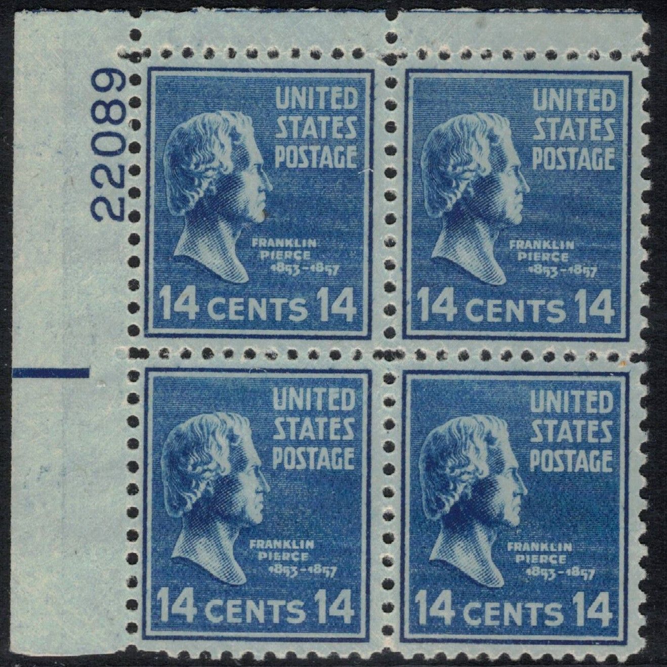 US 1938 14c Pierce Plate Block; Scott 819; MNH | United States, General ...