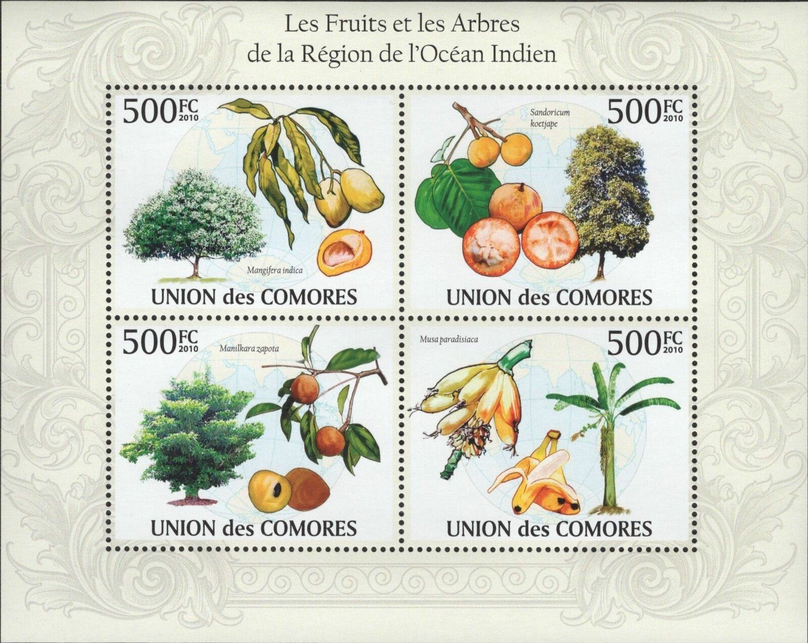 Fruits & Trees of the Indian Ocean Region Souvenir Sheet of 4 stamps ...