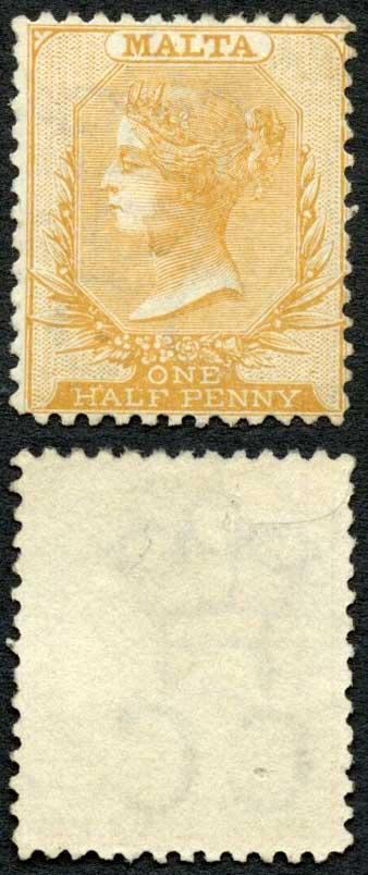 Malta SG15 1/2d Yellow-orange Perf 12.5 Wmk CC Mint (part gum) Cat 425 ...