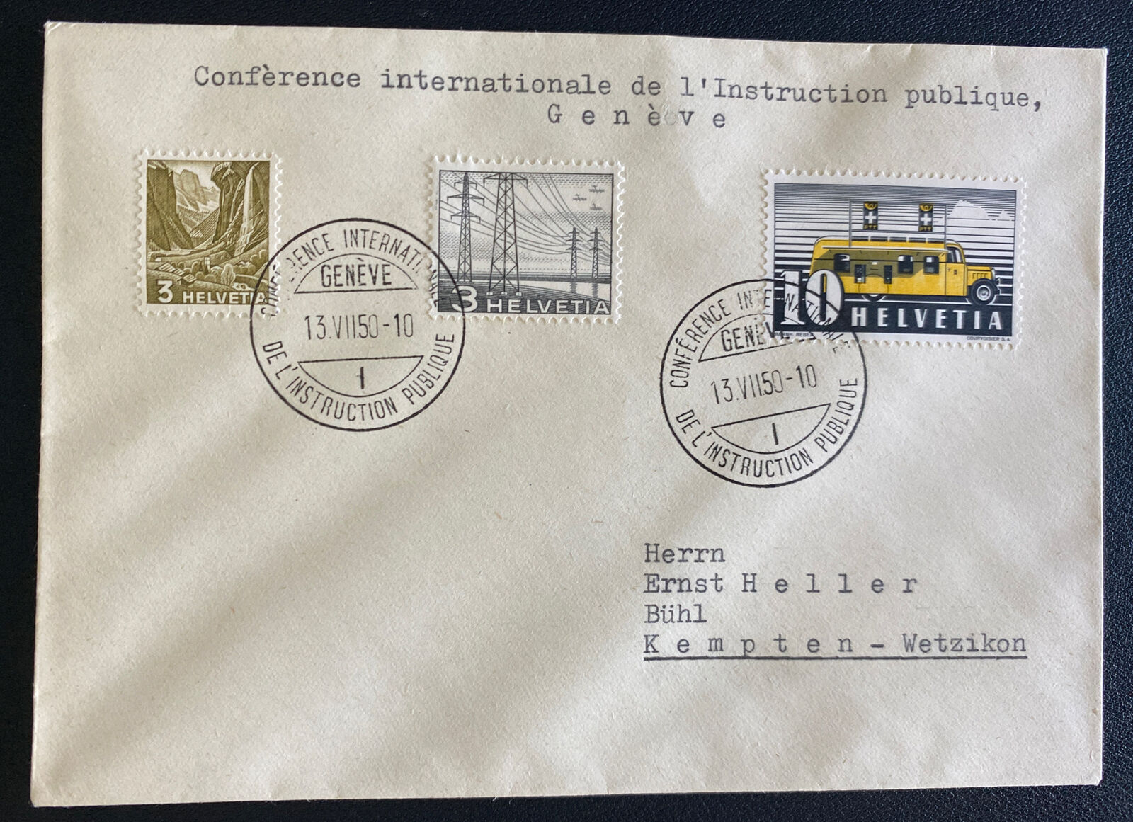 1950 Geneva Switzerland First Day Cover To Kempten Germany Public ...