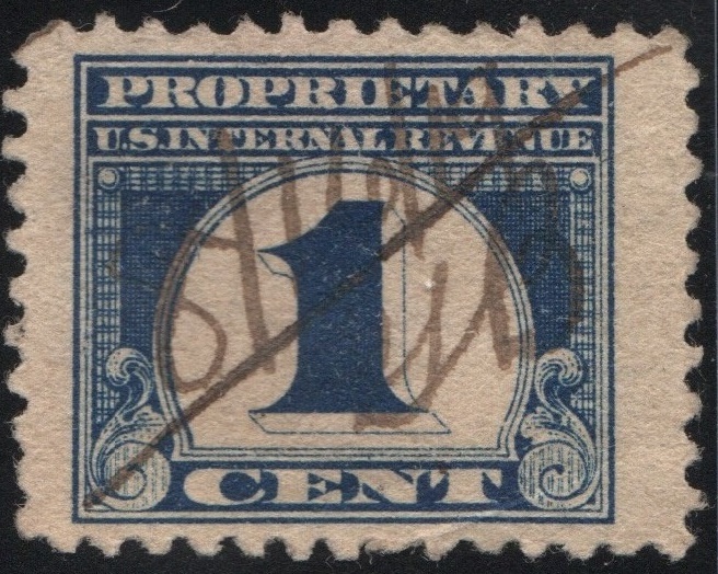 RB65 1¢ Proprietary Stamp (1919) Used | United States, Revenues ...