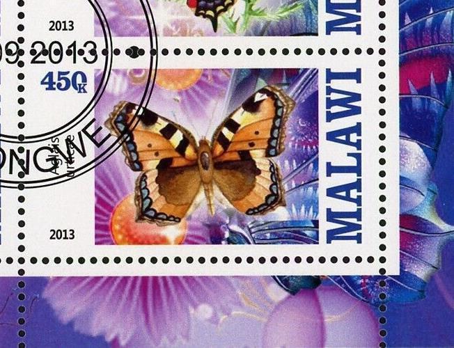 Malawi Butterfly Exotic Insect Flower Plant Souvenir Sheet of 4 Stamps ...