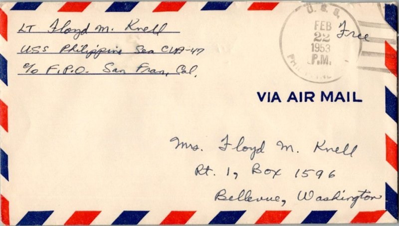United States Korean War Soldier's Free Mail 1953 U.S.S. Philippine Sea ...
