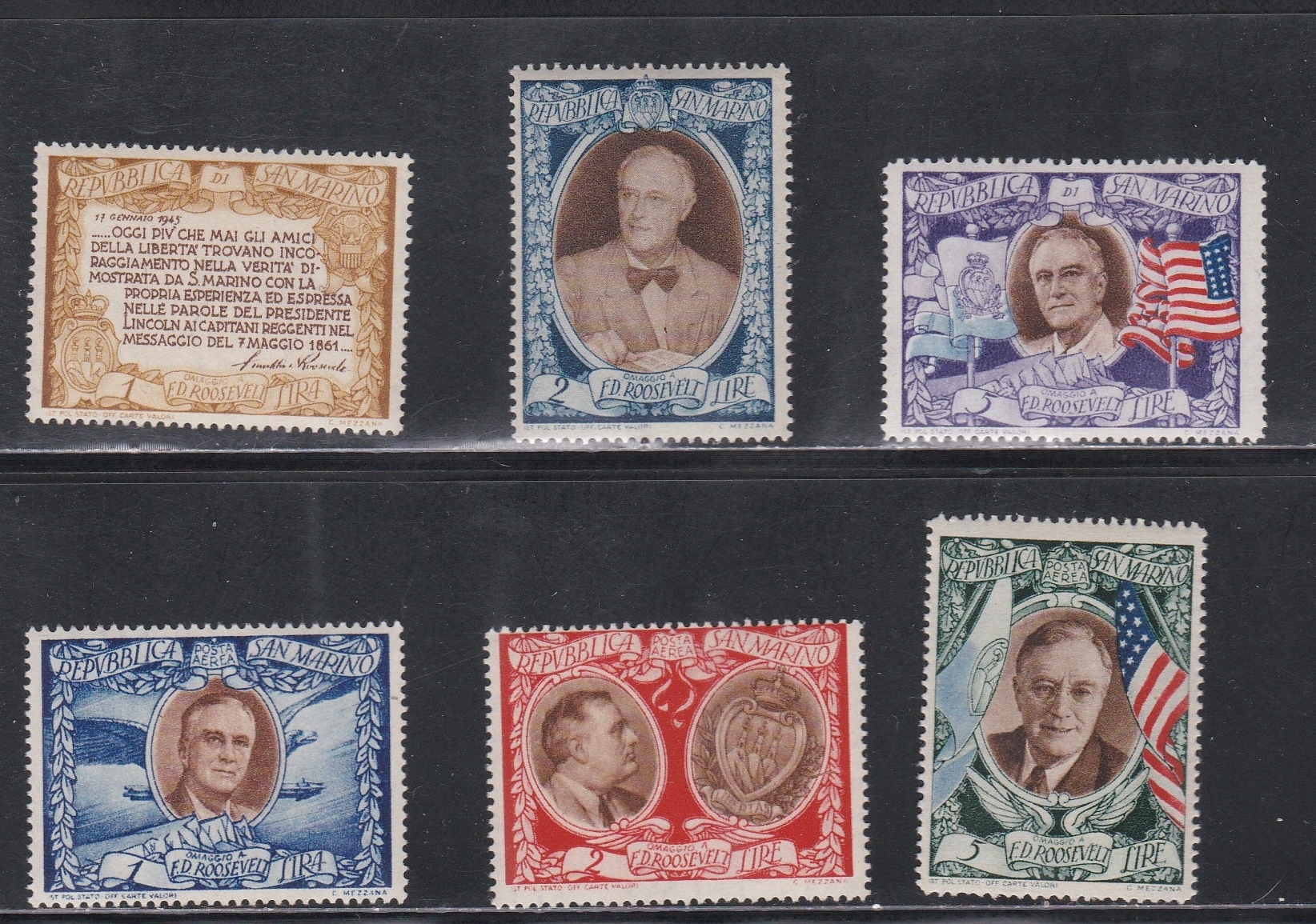 San Marino # 257A-257C, C51A-51C, Franklin D. Roosevelt, Mint NH, 1/3 ...