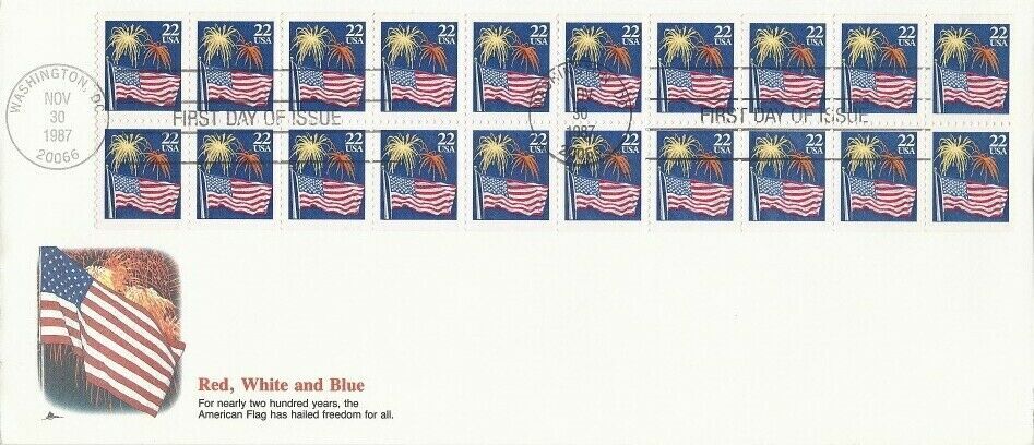 2276a 22c - FIREWORKS & FLAG BOOKLET PANE OF 20 - Fleetwood cachet ...