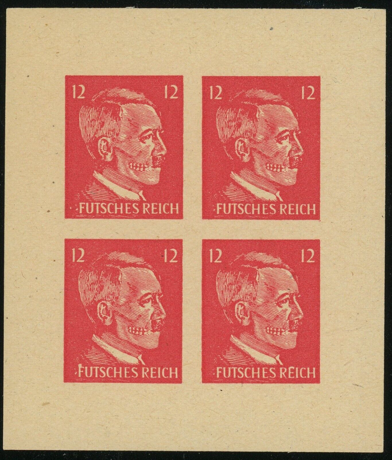 Hitler Death Mask 1944 Propaganda Stamps Block of 4 Imperf WWII Germany ...