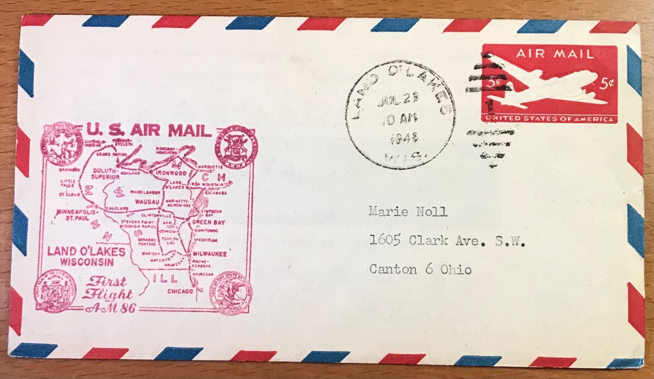 US UC15 First Flight Cover AM 86 Land O’Lakes WI to Chicago Field 7/29 ...
