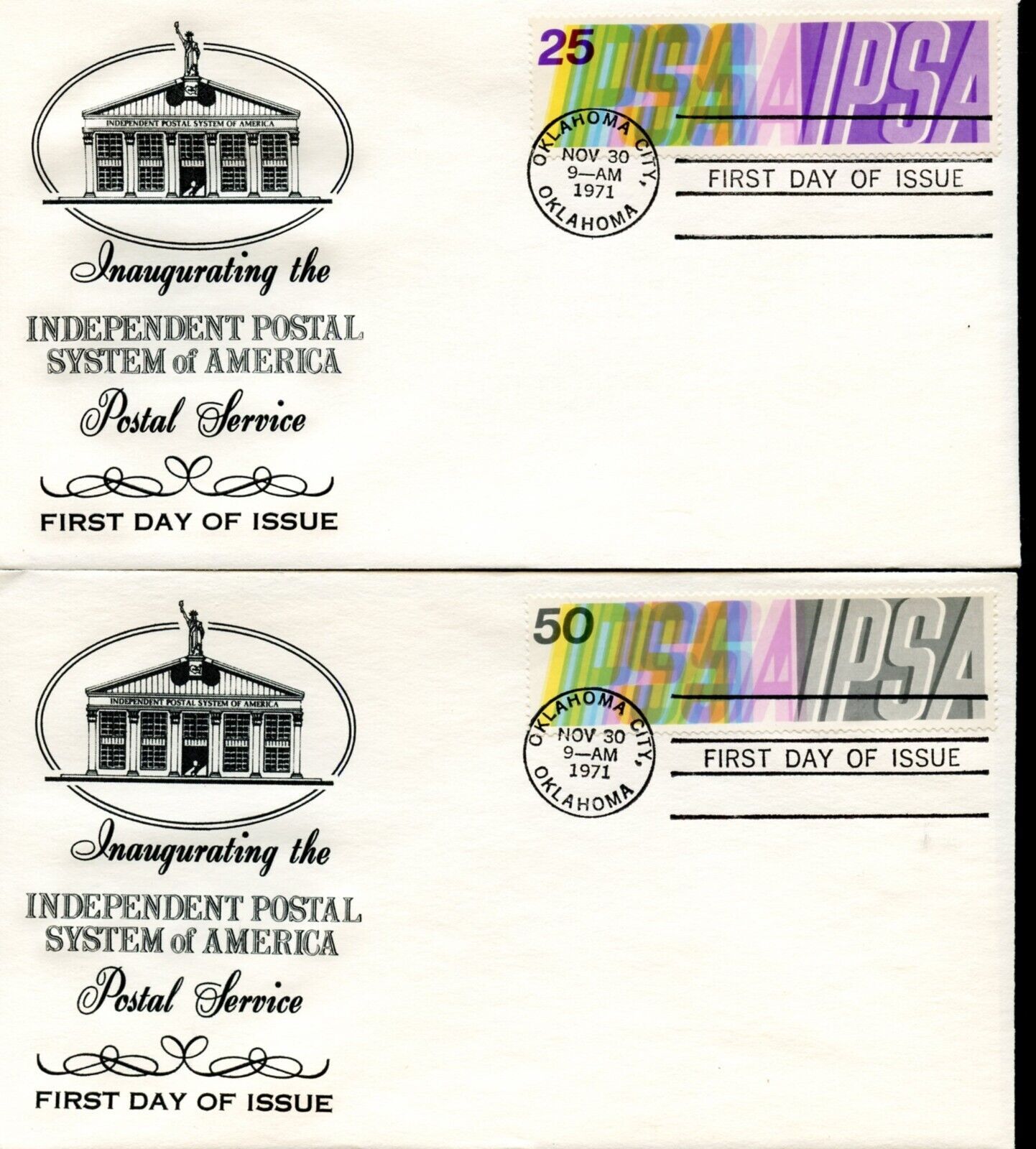 United States Independent Postal System of America SET of 5 1971 First ...