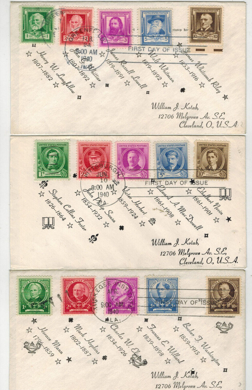 Farnam 1940 Famous Americans Extremely Rare SET Cmplet 35 Stamps on 7 ...