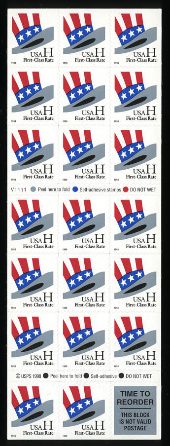 3268c, (33c) 'H' Stamp, Booklet Pane of 20, ..MORE.. bp3268c | United ...