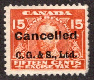FX6, van Dam, Canada, Excise, 15c, Playing Card Precancel, "C.G. & S ...