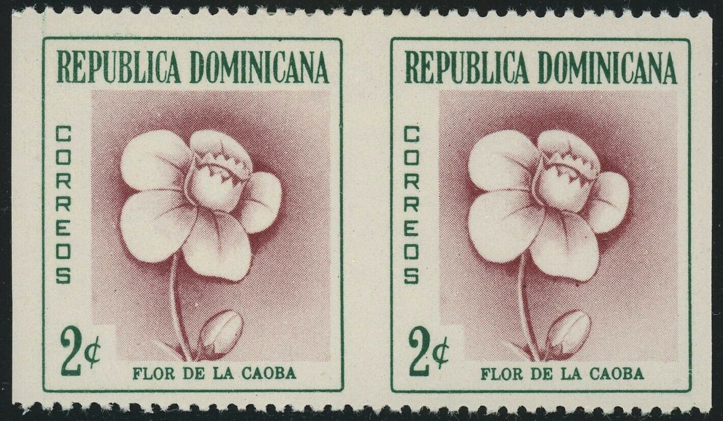 Dominican Republic #489 Mahogany Flower 2c Postage Pair Imperf Between ...