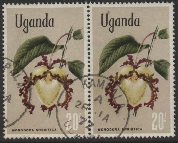 Uganda 129 (postally used pair) 20sh Monodora myristica (calabash ...