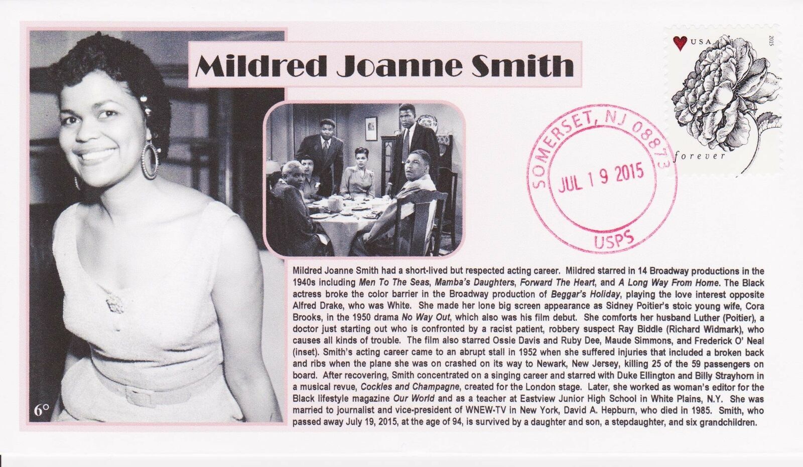 6° Cachets Mildred Joanne Smith memorial African-American actress No ...