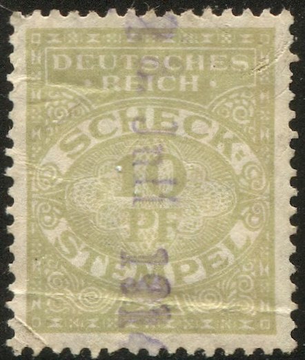GERMANY 1914 Scheck Stempel 10pf used Revenue stamp, crease | Europe ...