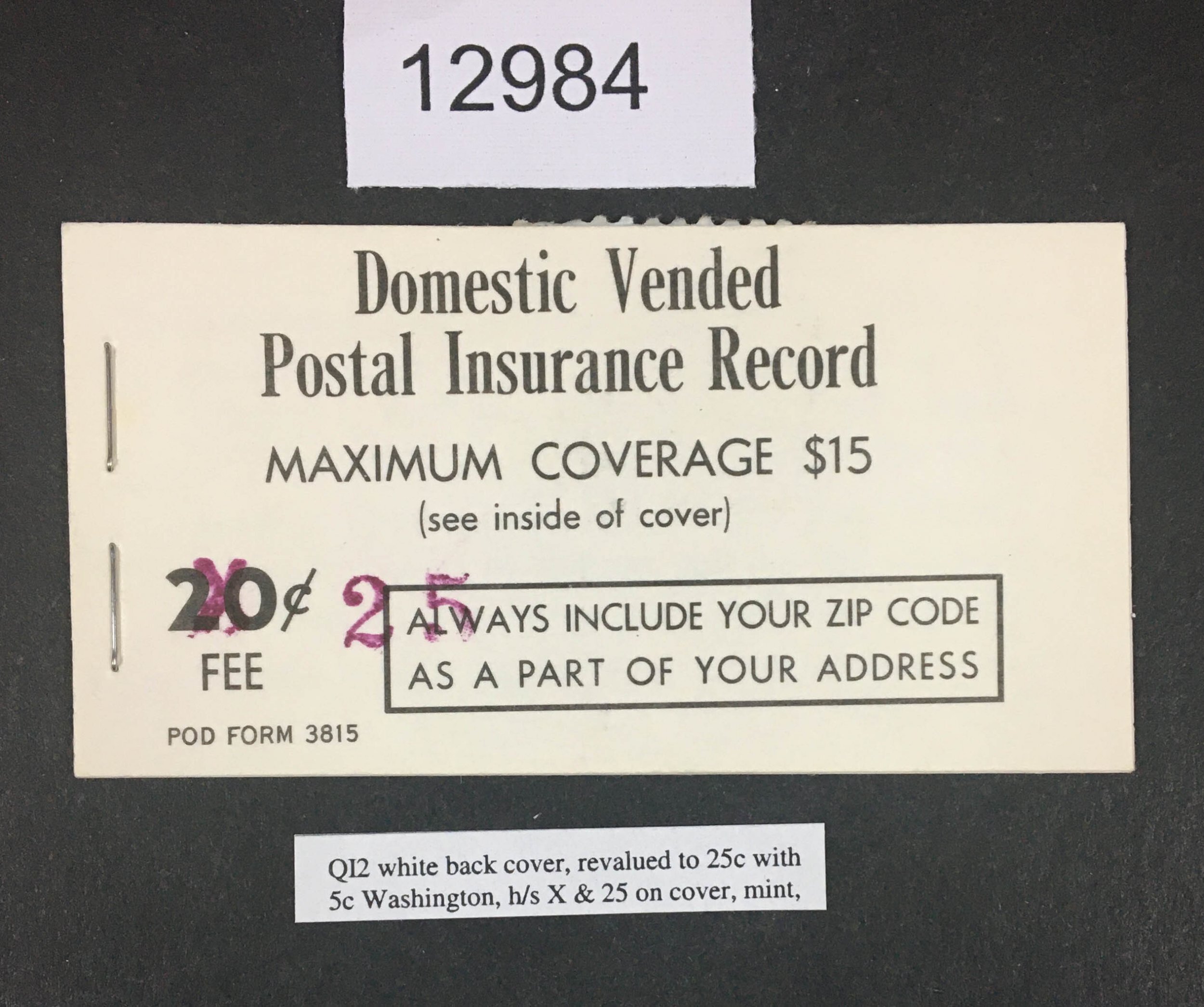 US Stamps # Qi-2 Postal Insurance Unused Booklet LOT #12984 | United ...