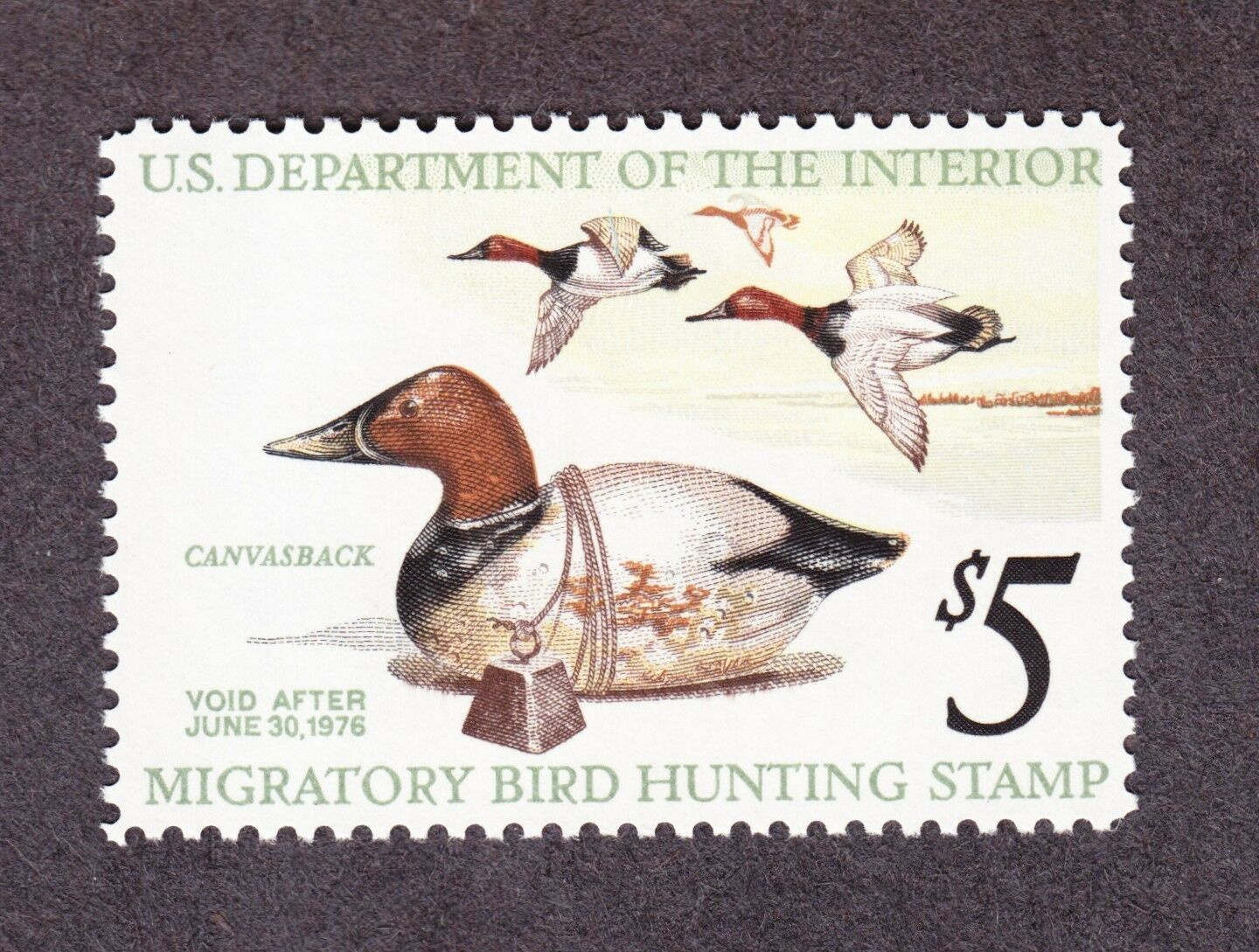 US RW42 $5 1975 Duck Hunting Permit Stamp Mint OG NH SCV $15 | United ...