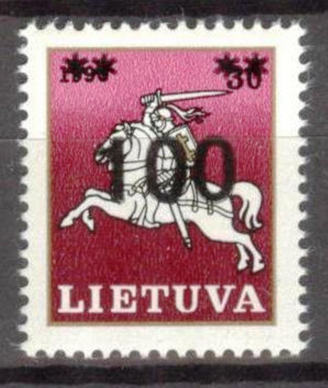 Lithuania 1993 Definitive Issue Vytis overprint 100 on 30k. MNH ...