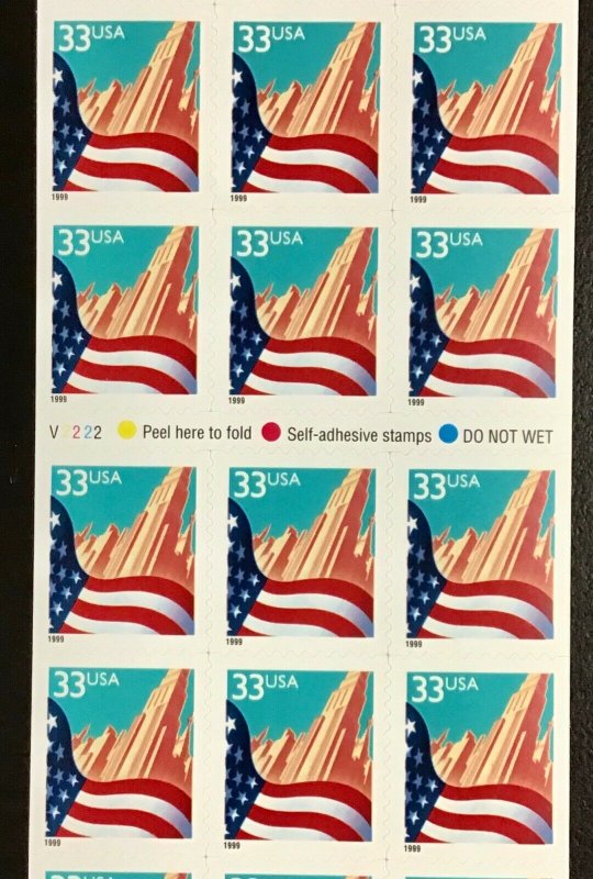 3278e 33 cent Flag over City Plate V2222 Mint pane of 20. 1991 $6.60 ...