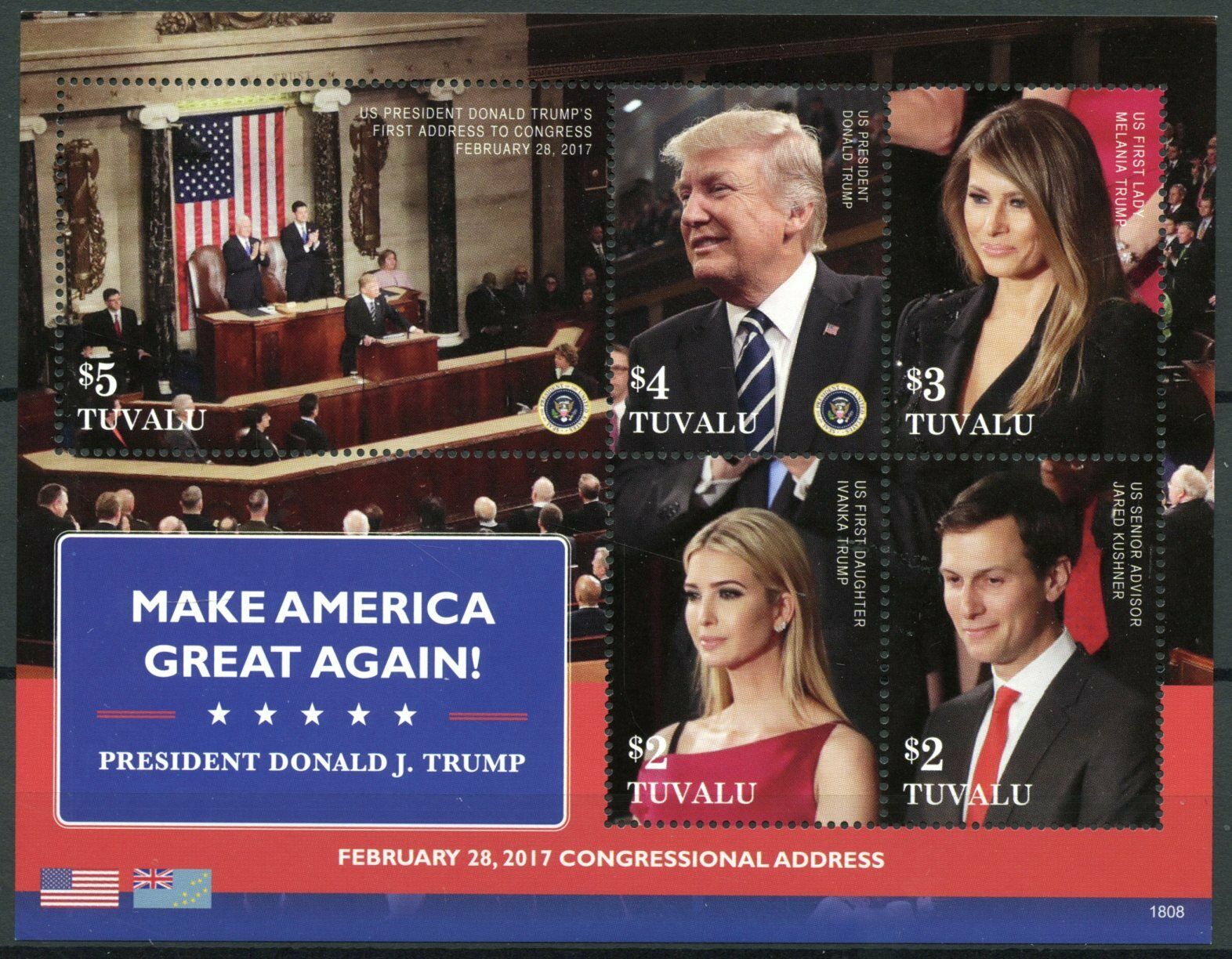 Tuvalu Donald Trump Stamps 2018 MNH US Presidents Ivanka Melania 4v M/S ...