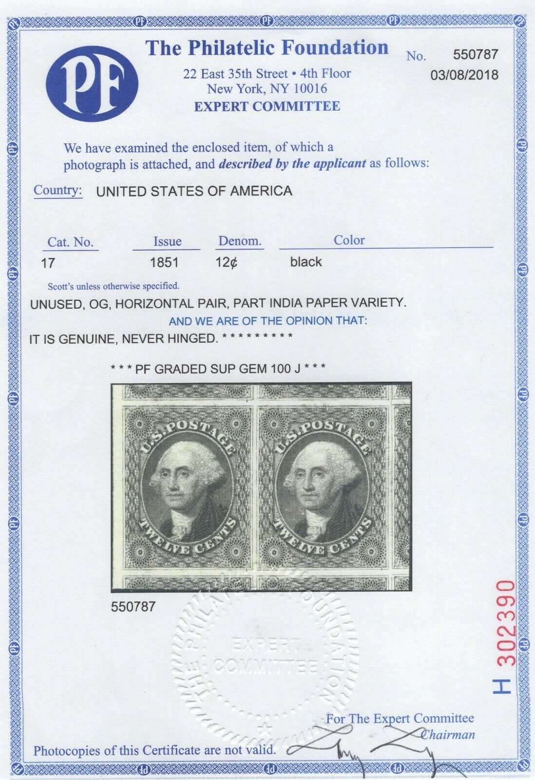 #17 Mint Pair 100J Guaranteed Finest in Existence - Parts of 9 Stamps ...