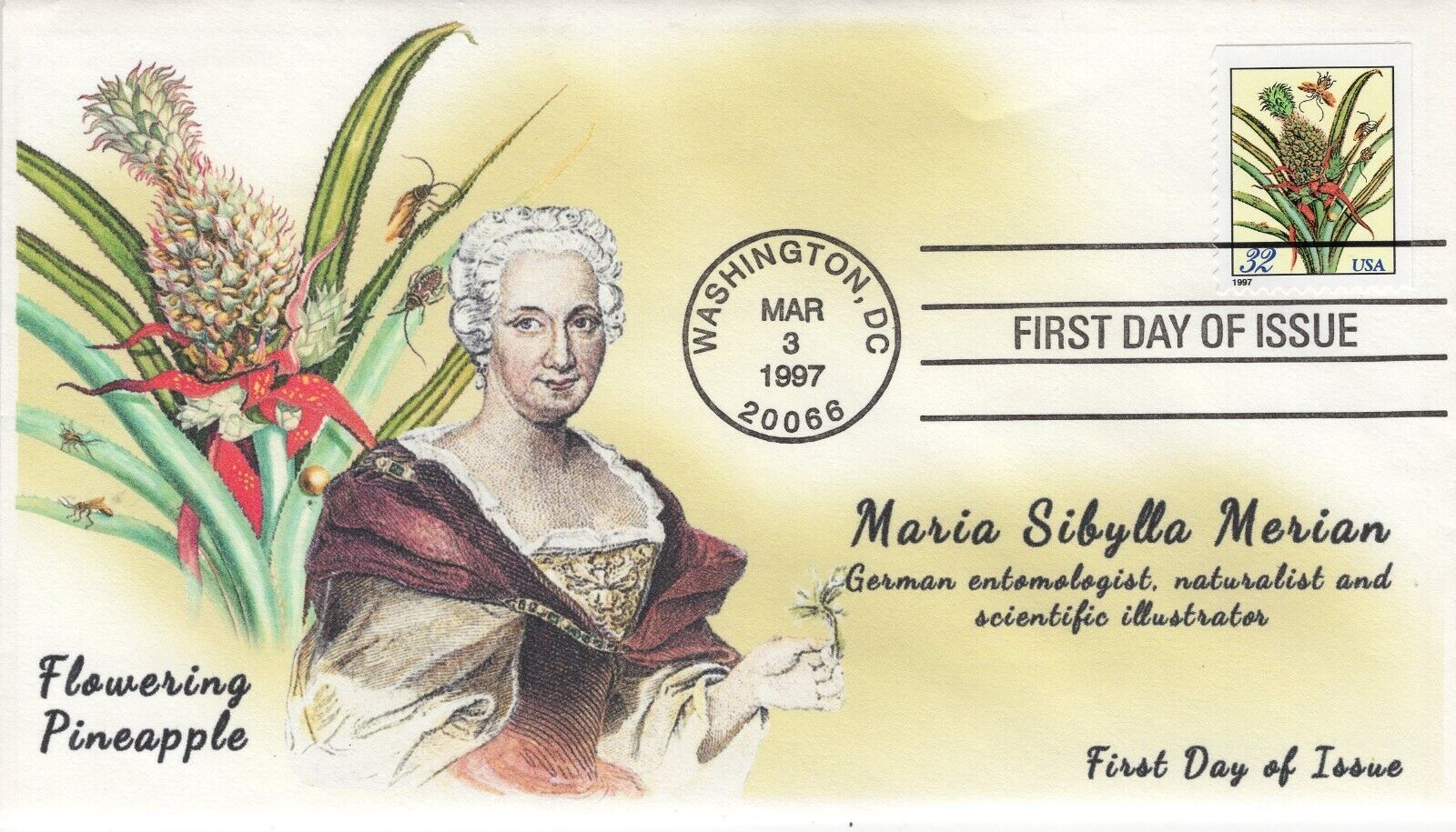 AO-3128, 1997, Maria Merian Prints, First Day Cover, Add-on Cachet ...