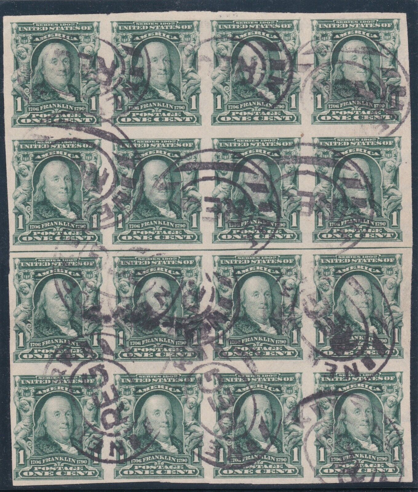 US Stamp #314 1c Block of 16 , Used, High Catalog Value Sound | United ...