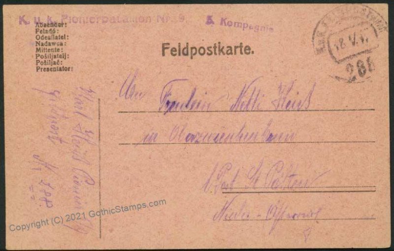Austria WWI FP101 Pionier Batl Nr9 Feldpost Hand Stamp Soldier Mail ...