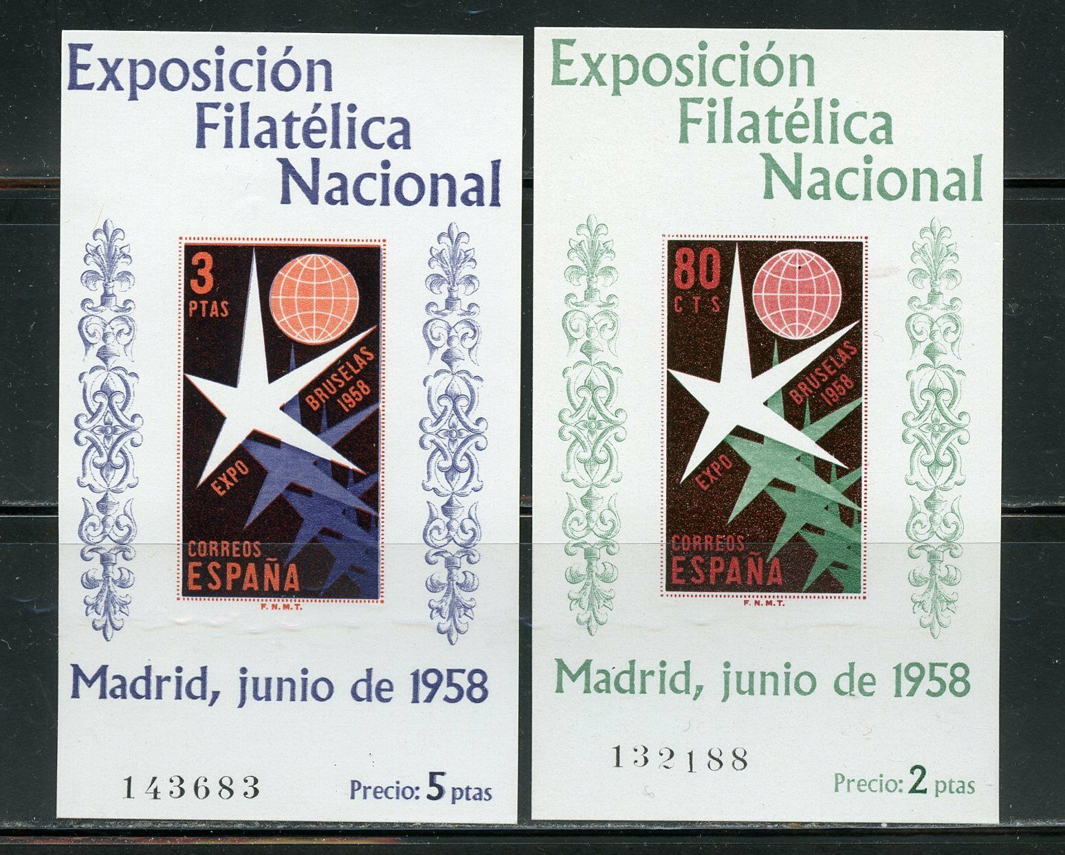 Spain Scott #877A/78a Brussels Souvenir Sheets Mint Nh--Scott Value $40 ...