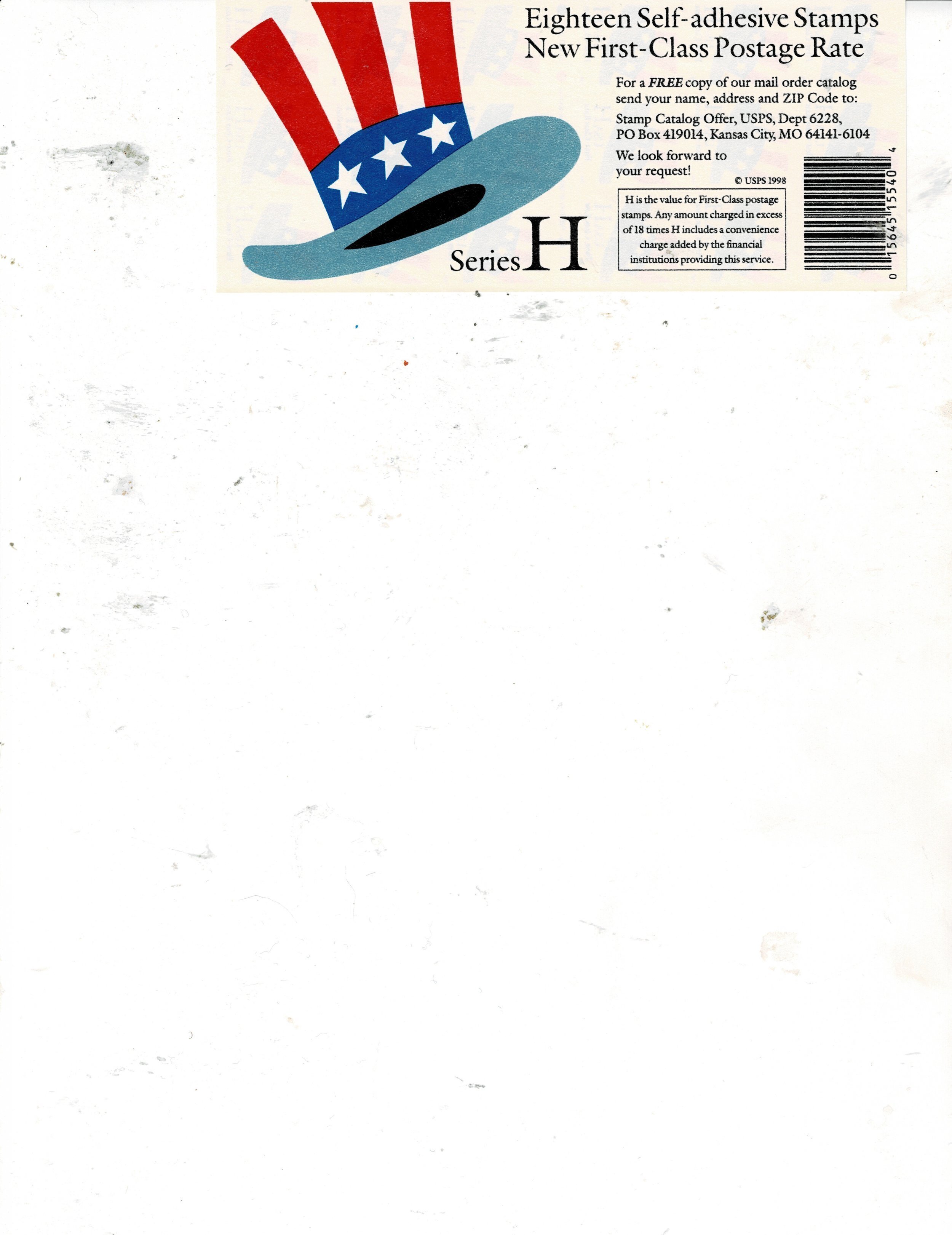 H(33c) Rate Uncle Sam Hat US Postage ATM Booklet of 18 Stamps #3269a VF ...