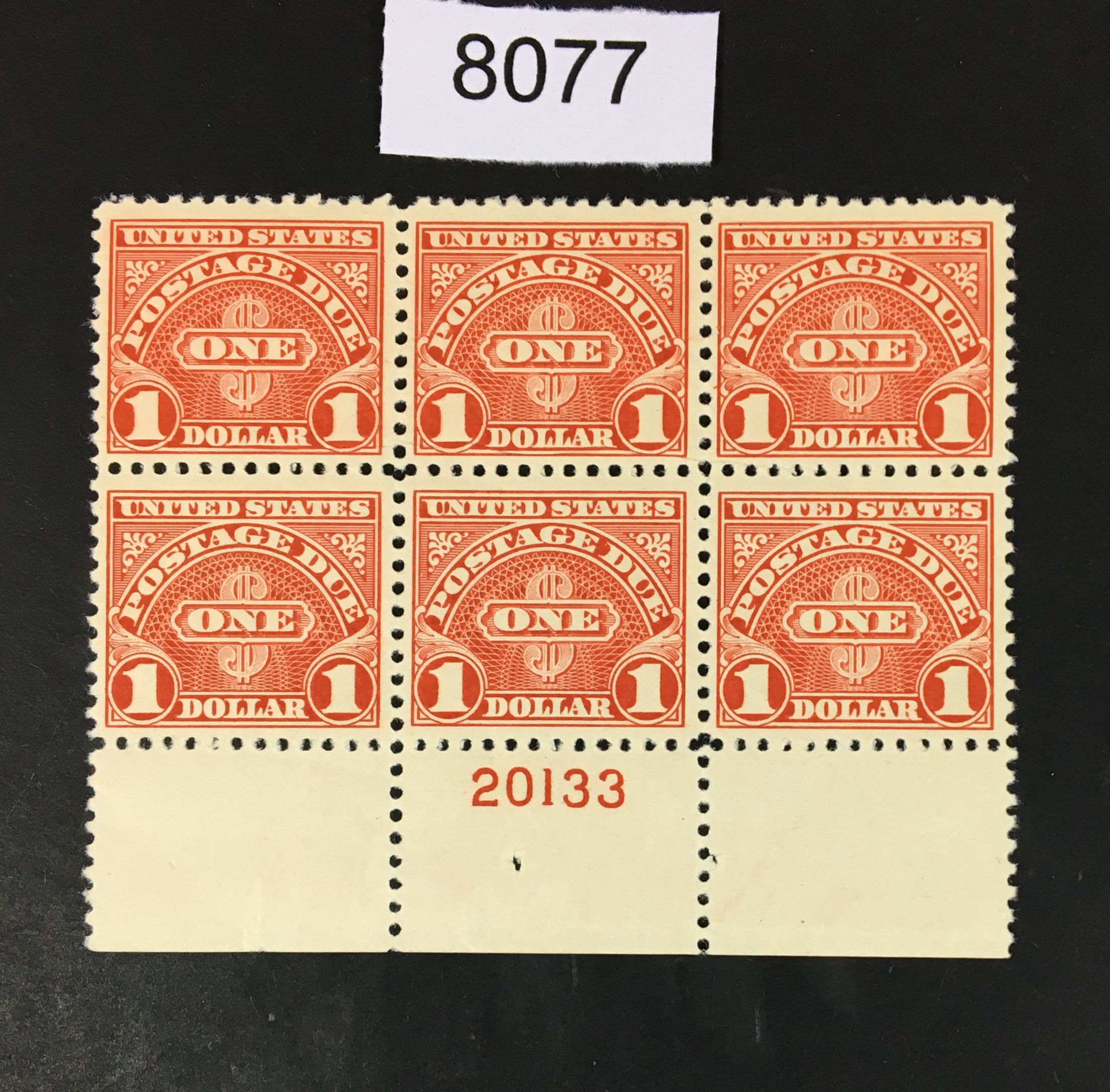 US Stamps # J77 Intact Plate Block of 6 Mint OG NH CV. $500 LOT #8077 ...