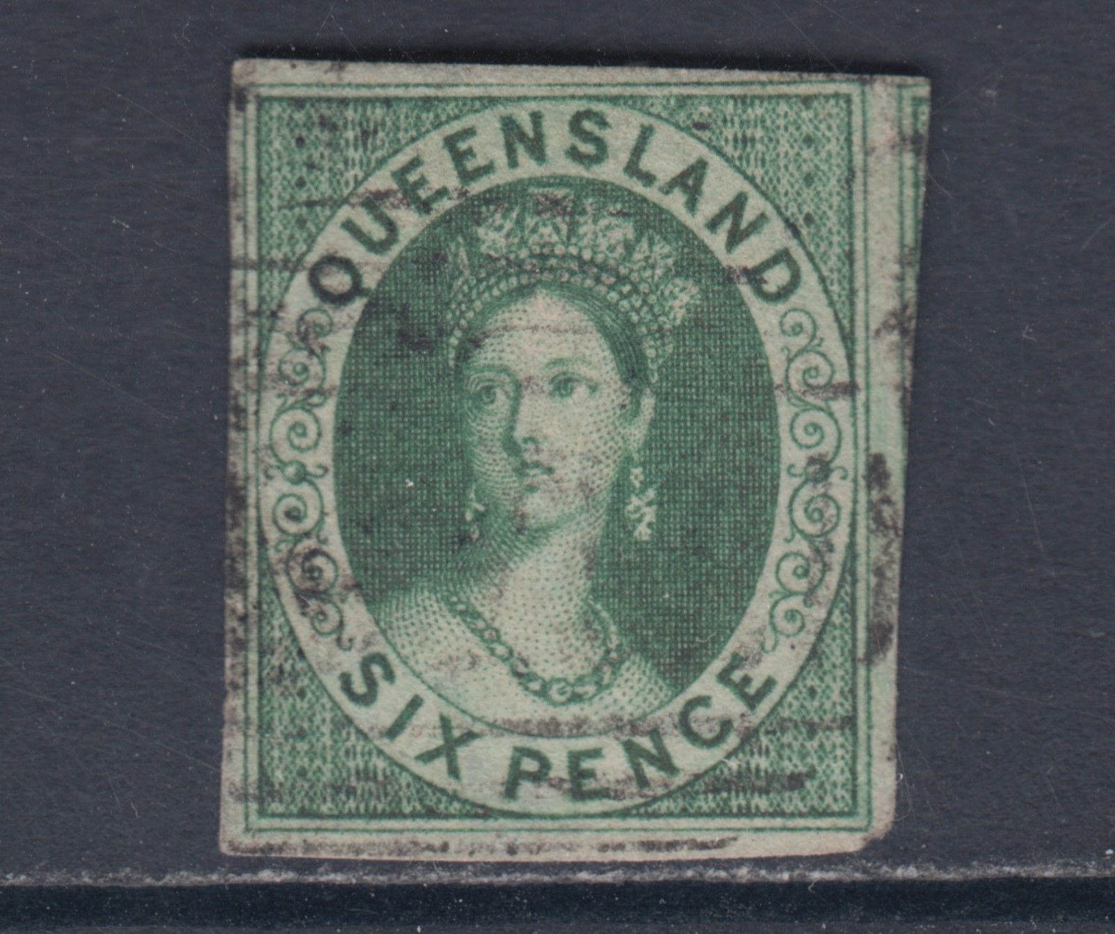 Queensland Sc 3 used 1860 6p Queen Victoria Chalon Head, 4 wide margins ...